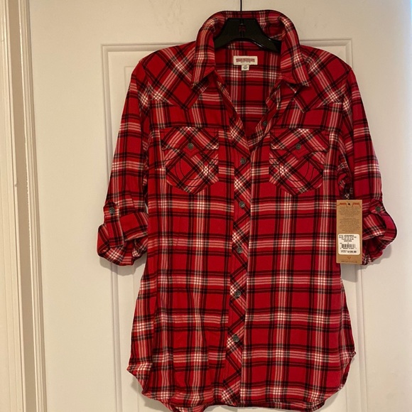 True Religion | Tops | True Religion Cotton Plaid Western Logo Buttons ...
